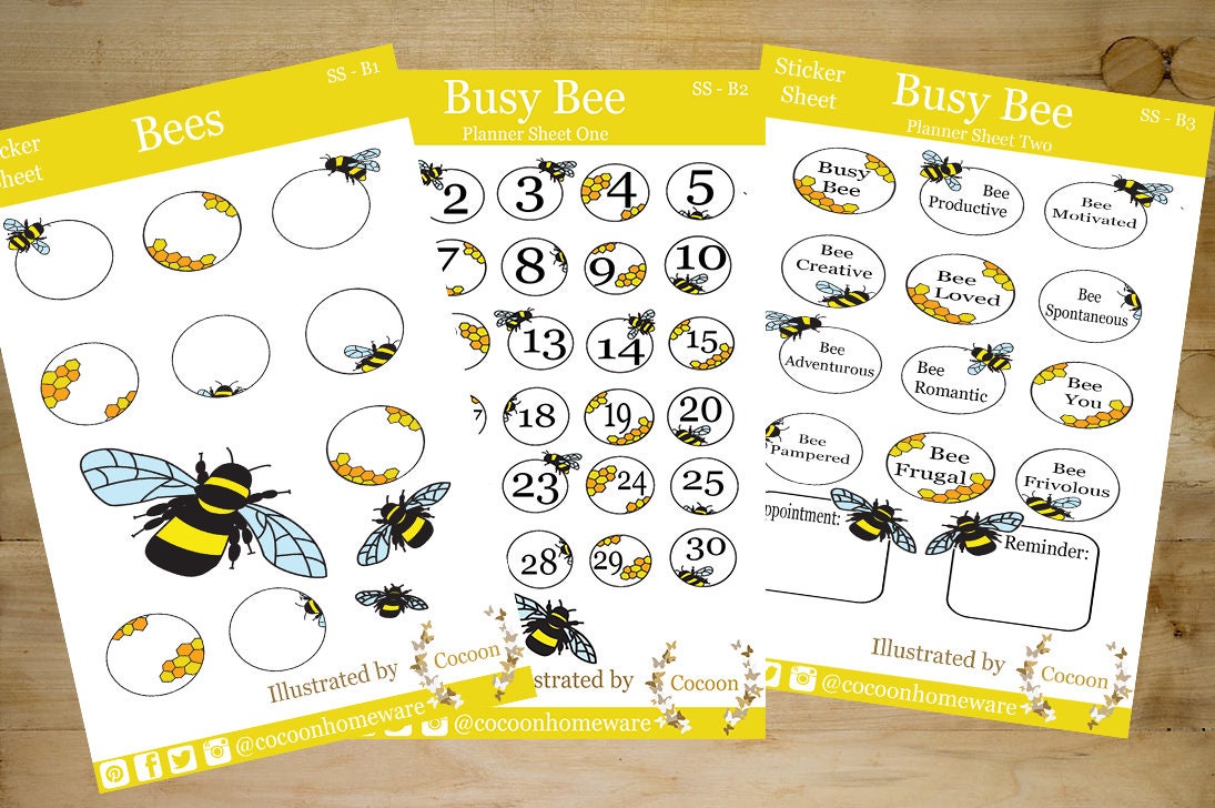 Bee Planner Sticker Sheet. Bee Vinyl Stickers. Bee Themed - Etsy