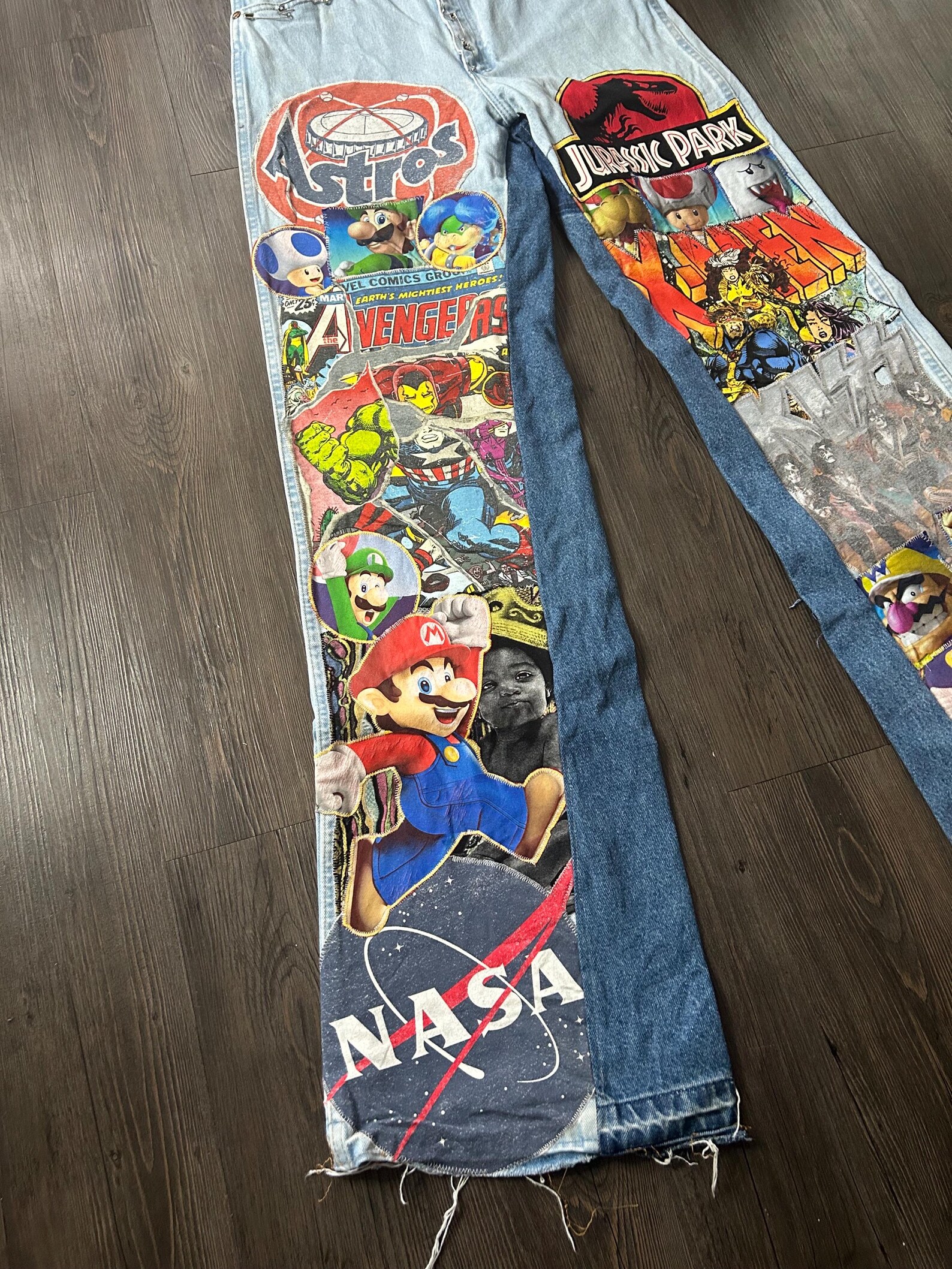 Createdbyslim: Reworked/upcycled Collage Denim Jeans (32x38) - Etsy