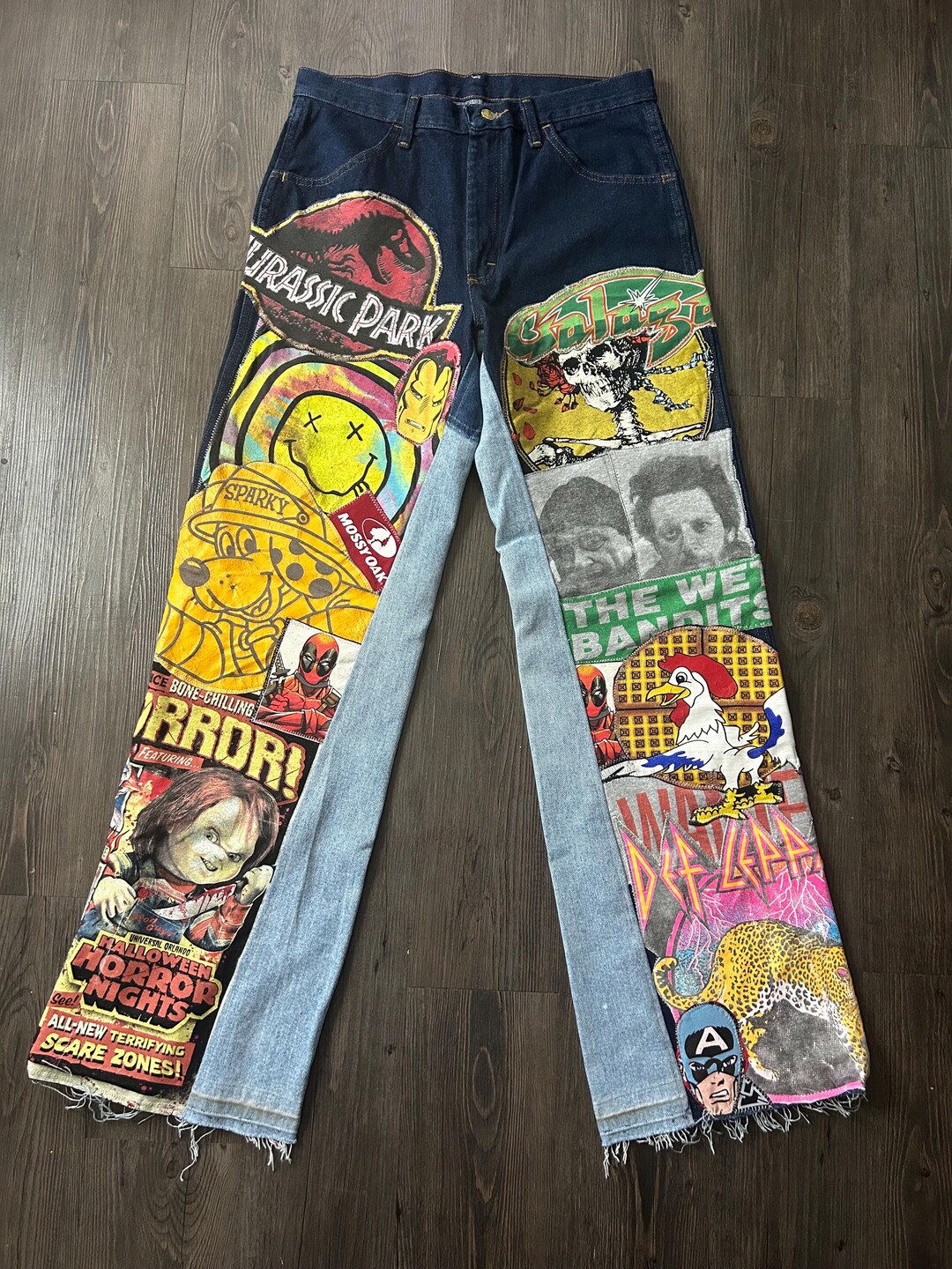 Createdbyslim: Reworked/upcycled Collage Denim Jeans (32x32) - Etsy