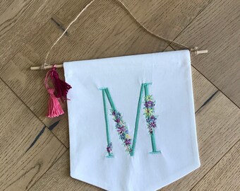 Personalized Floral Monogram Hanging Wall Canvas Banner and - Etsy
