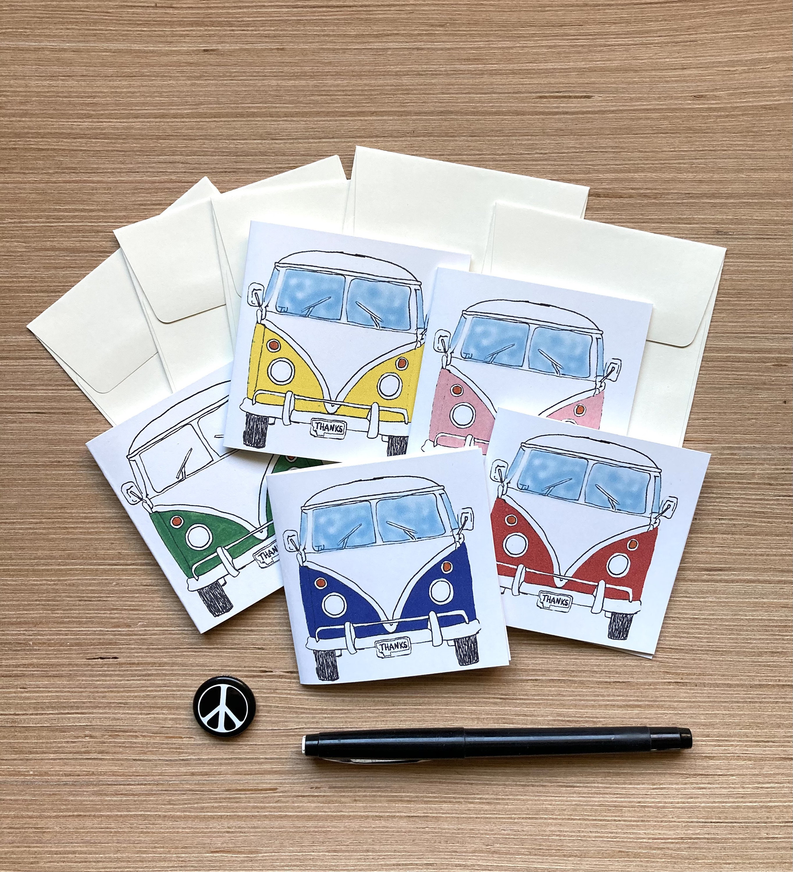 Mini Thank You Cards 10 Pack Vw Bus Thank You Card Mini Card Folded ...