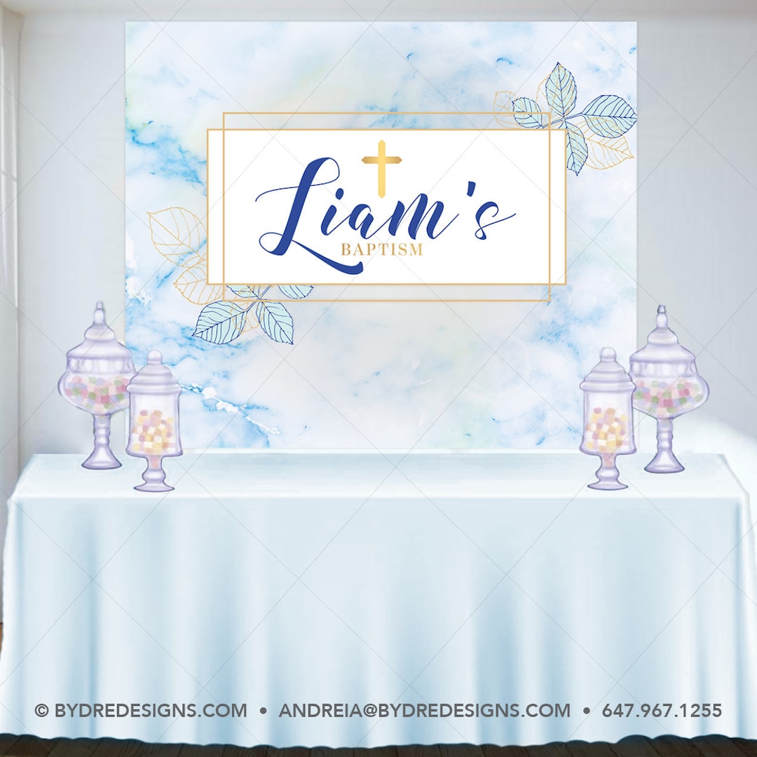 Boy Baptism Banner/backdrop, Blue & Gold Baptism Banner, Marble Banner ...