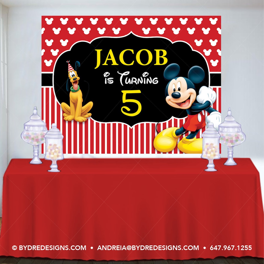 Mickey Mouse Birthday Banner/backdrop Mickey & Pluto Banner - Etsy