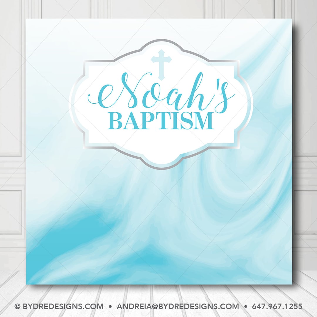 Baptism Backdrop, Blue Silver Baptism, Christening Banner, Marble ...