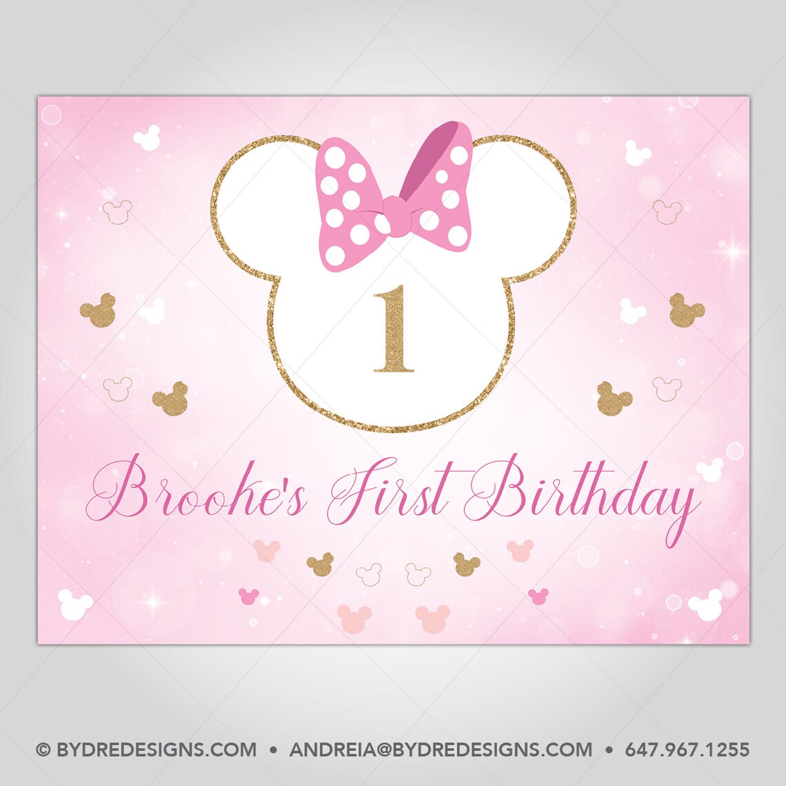 Minnie Mouse Backdrop, Minnie Mouse Birthday Banner, Minnie Mouse ...