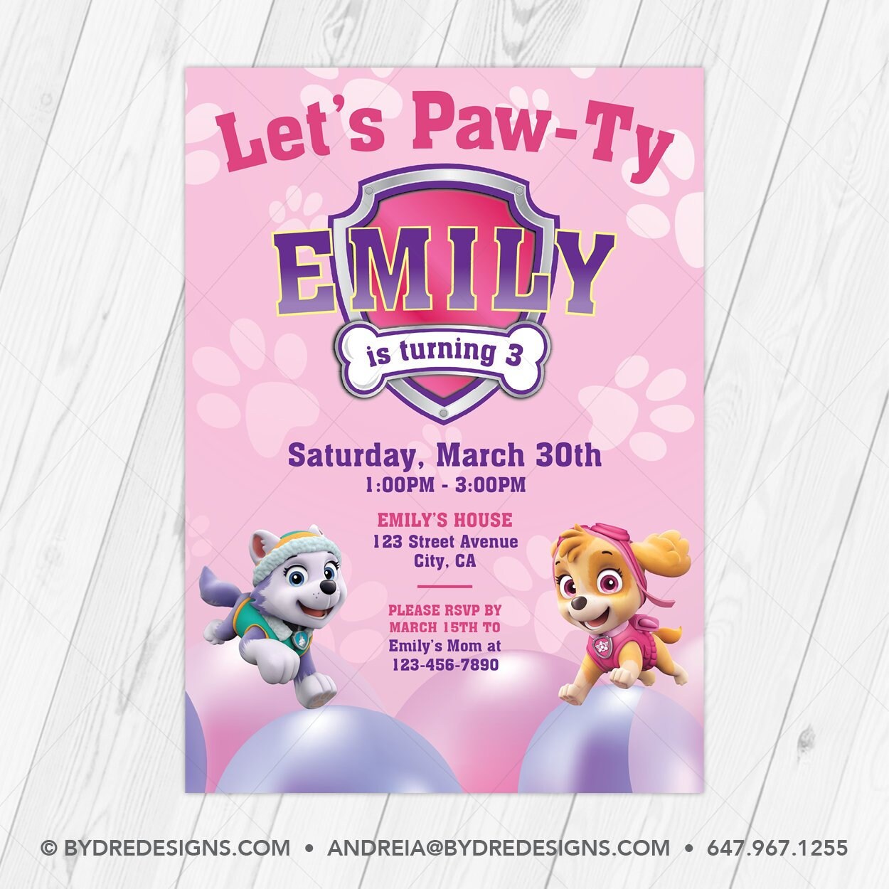 Paper Paw Patrol Skye Everest Invitation Skye Everest Customized ...