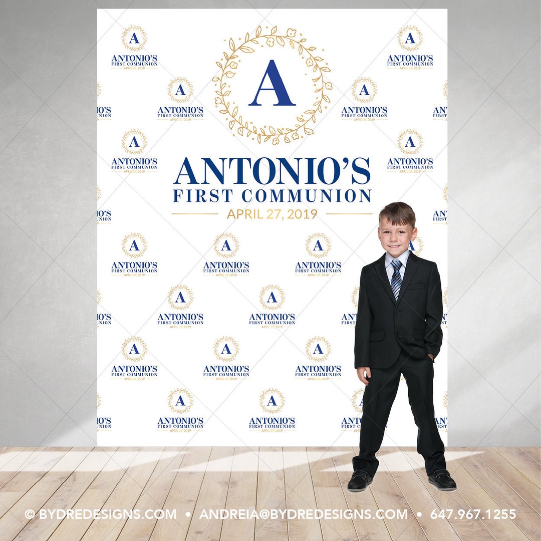 First Communion Photo Backdrop, Communion Backdrop, Navy and Gold ...