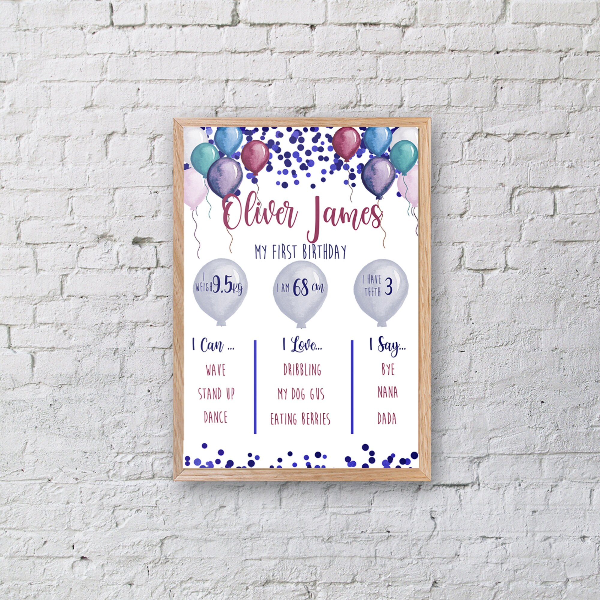 Baby Milestone Boards, First Birthday Print, First Year Frame, Digital ...