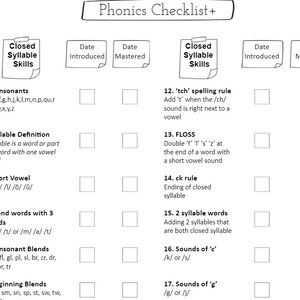 Phonics Teaching Checklist - Etsy