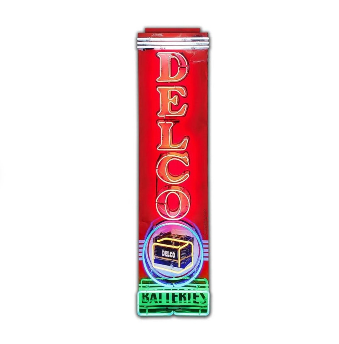 22" or 18" Delco Batteries Classic Neon Style in STEEL Metal Sign USA ...