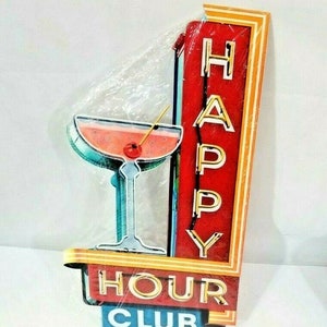 18" Happy Hour Club Drink Nostalgic Neon Style in USA Steel Sign Retro ...