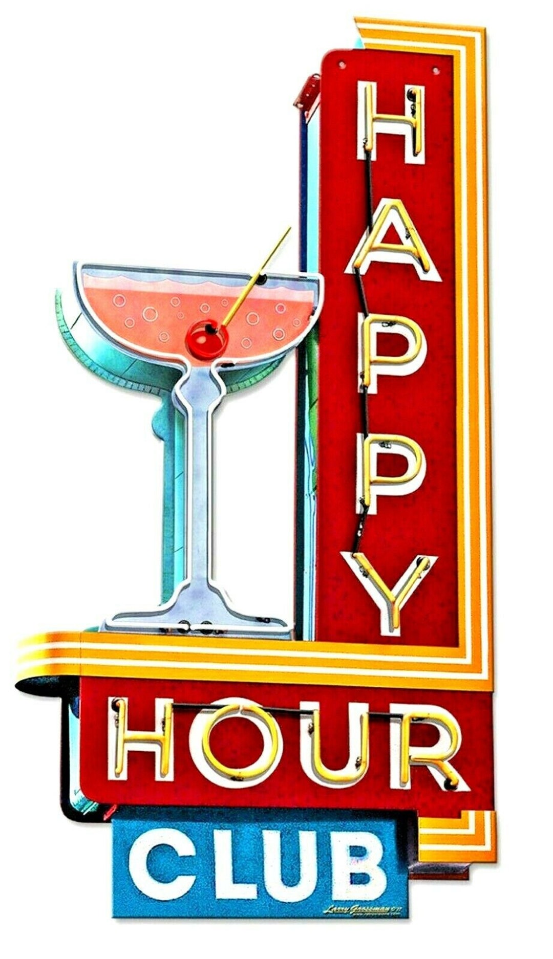 18" Happy Hour Club Drink Nostalgic Neon Style in USA Steel Sign Retro ...