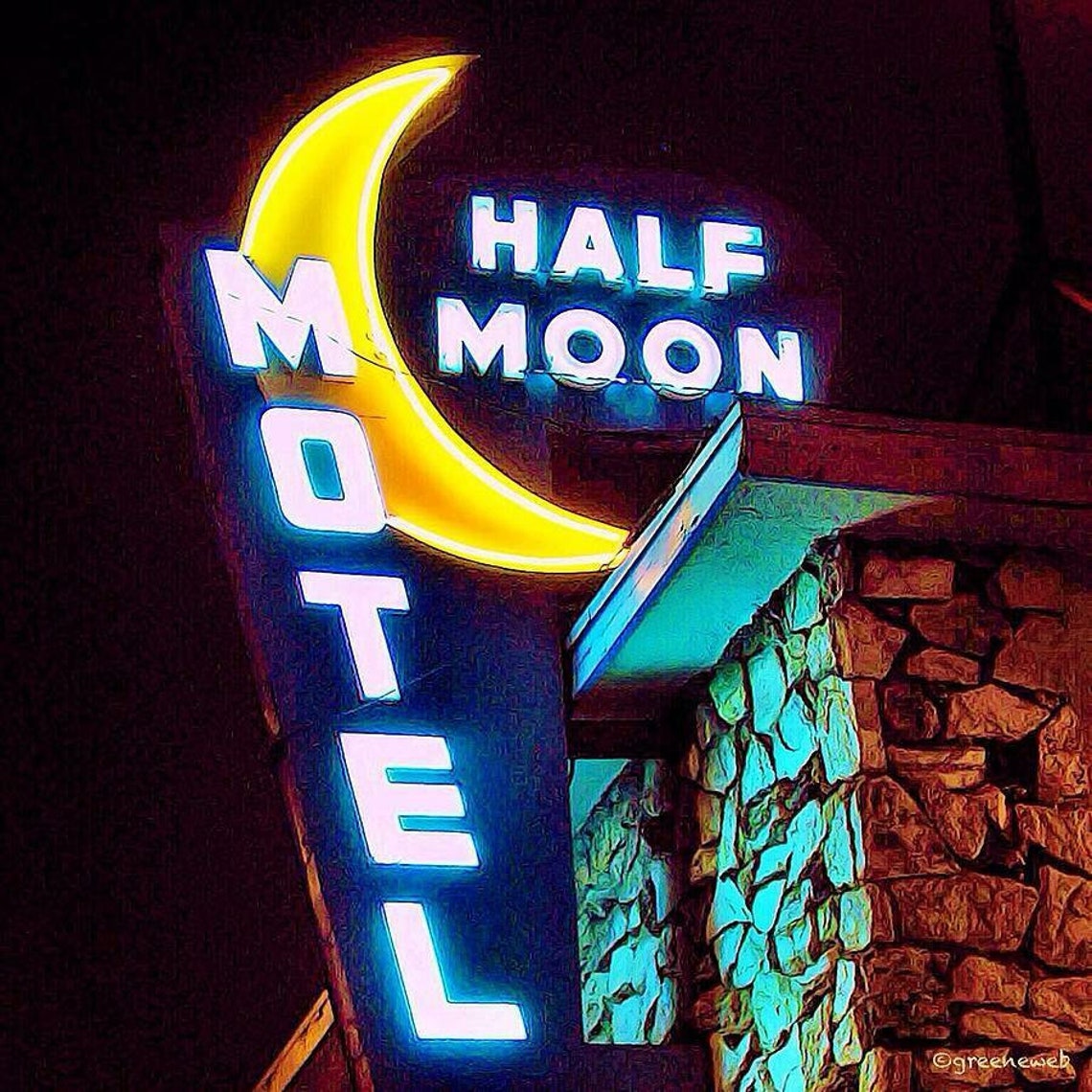 19 Neon Style Blue Half Moon Motel No Vacancy in Steel - Etsy