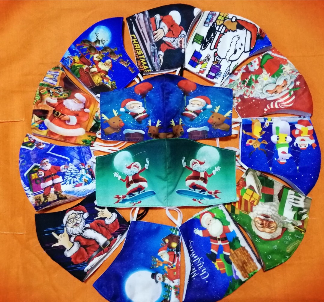 Handmade Custom Mask Face Covers Masks Santa Winter Holiday Seasonal ...