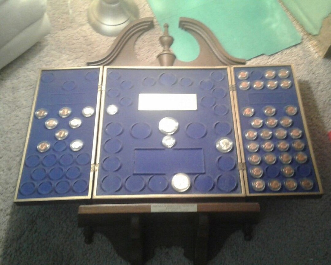 Eagle Symbol Wall Mounted Coin Display Case Partially Filled Pennies ...