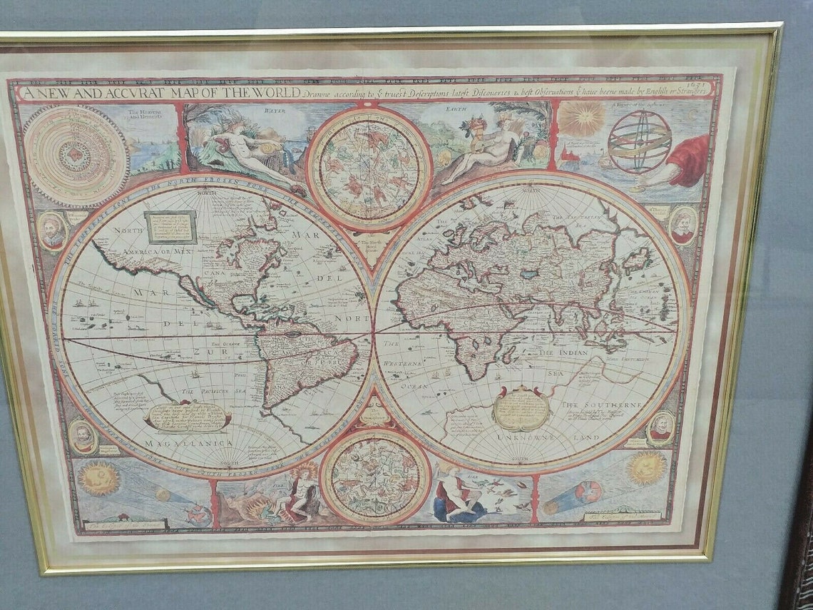 Colorful Historic New and Accurate 1651 World Map 23 x | Etsy