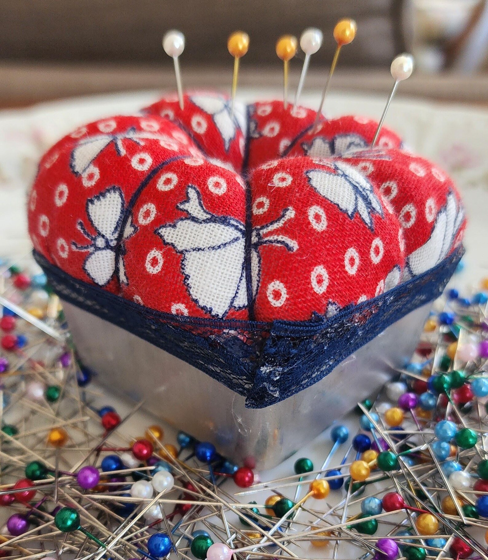 Upcycled Jelly Mold Pin Cushion | Vintage Flour Sack Fabric - Etsy