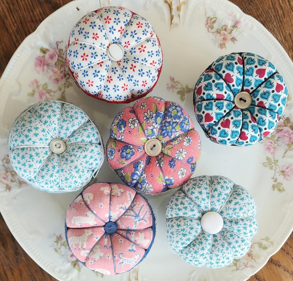 Upcycled Jelly Mold Pin Cushion | Vintage Flour Sack Fabric - Etsy