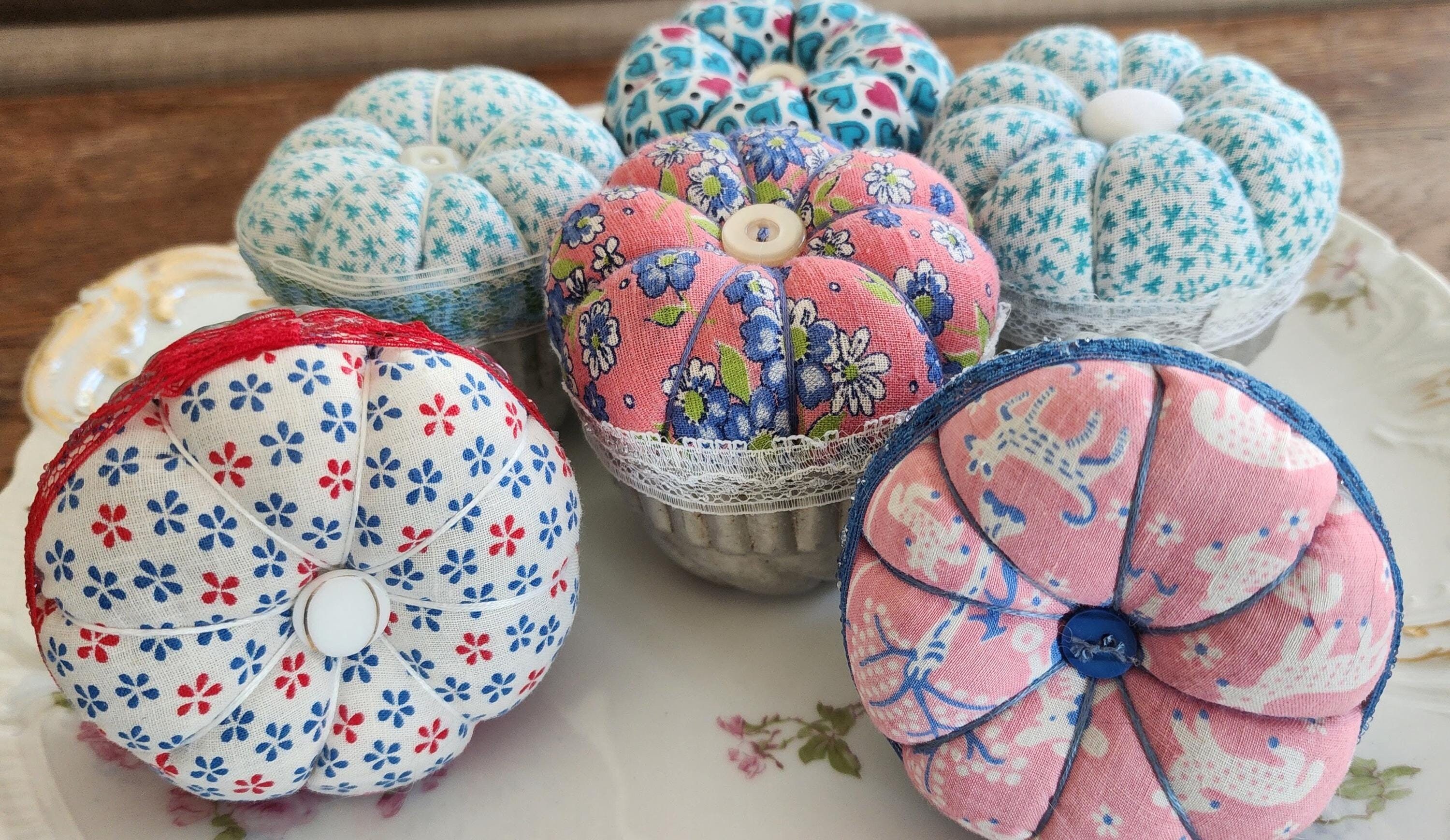Upcycled Jelly Mold Pin Cushion: Vintage Flour Sack Fabric - Etsy