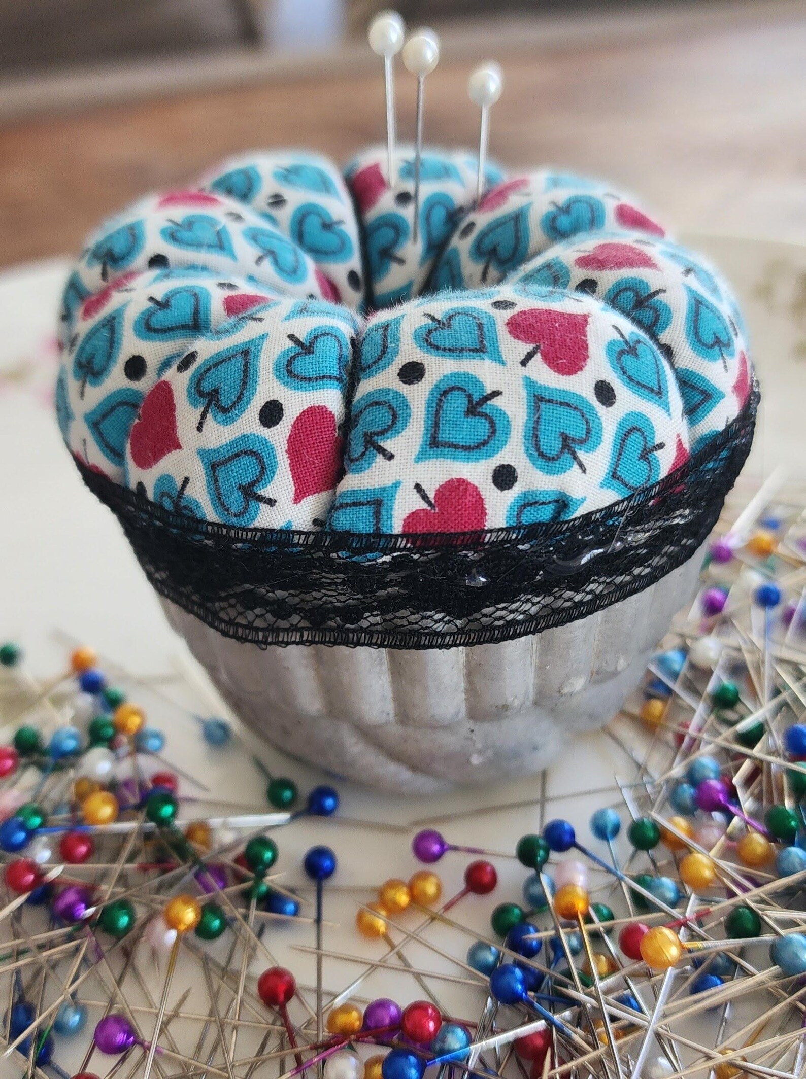 Upcycled Jelly Mold Pin Cushion | Vintage Flour Sack Fabric - Etsy