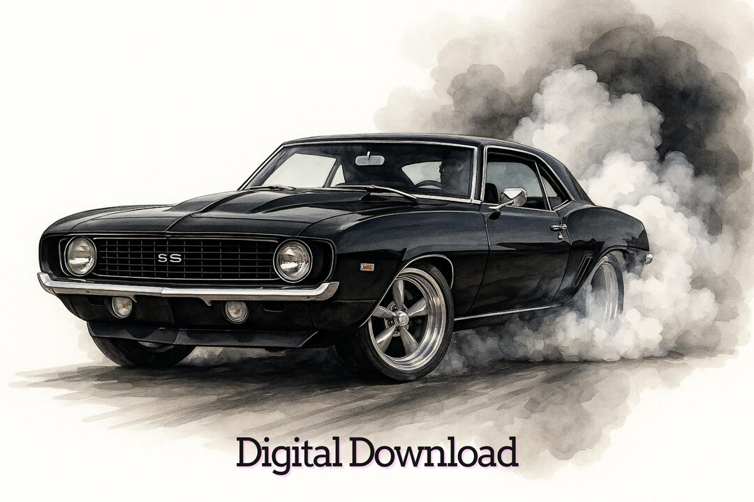 Digital Download 1969 - Camaro SS Burnout – Printable Muscle Car Wall ...