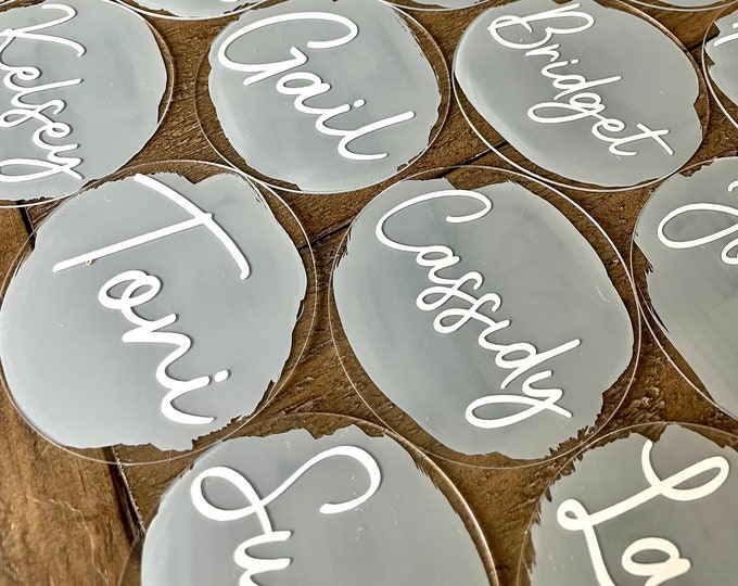 Painted Acrylic Name Plates, Personalized Circle Wedding Place Cards ...