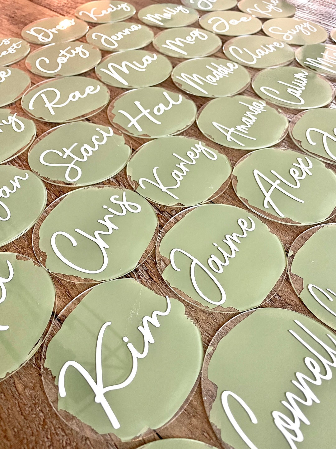 Painted Acrylic Name Plates, Personalized Circle Wedding Place Cards ...