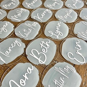 Painted Acrylic Name Plates, Personalized Circle Wedding Place Cards ...