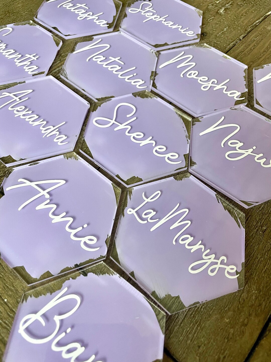 Painted Acrylic Name Plates, Personalized Circle Wedding Place Cards ...