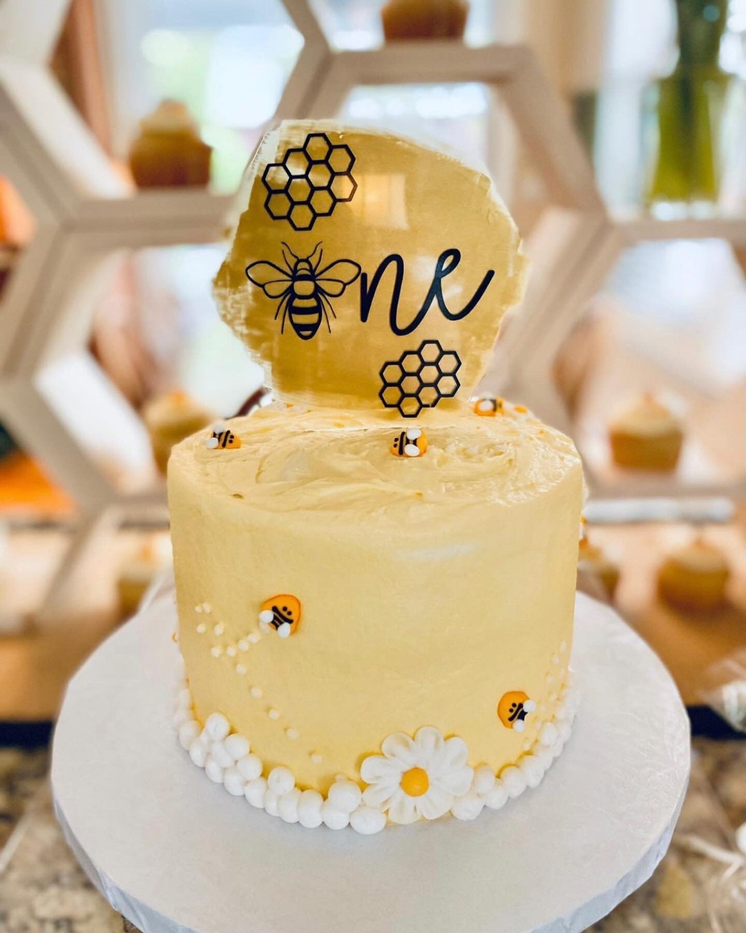 Custom Acrylic Hexagon Cake Toppers, Painted Cake Topper, Wedding Cake ...