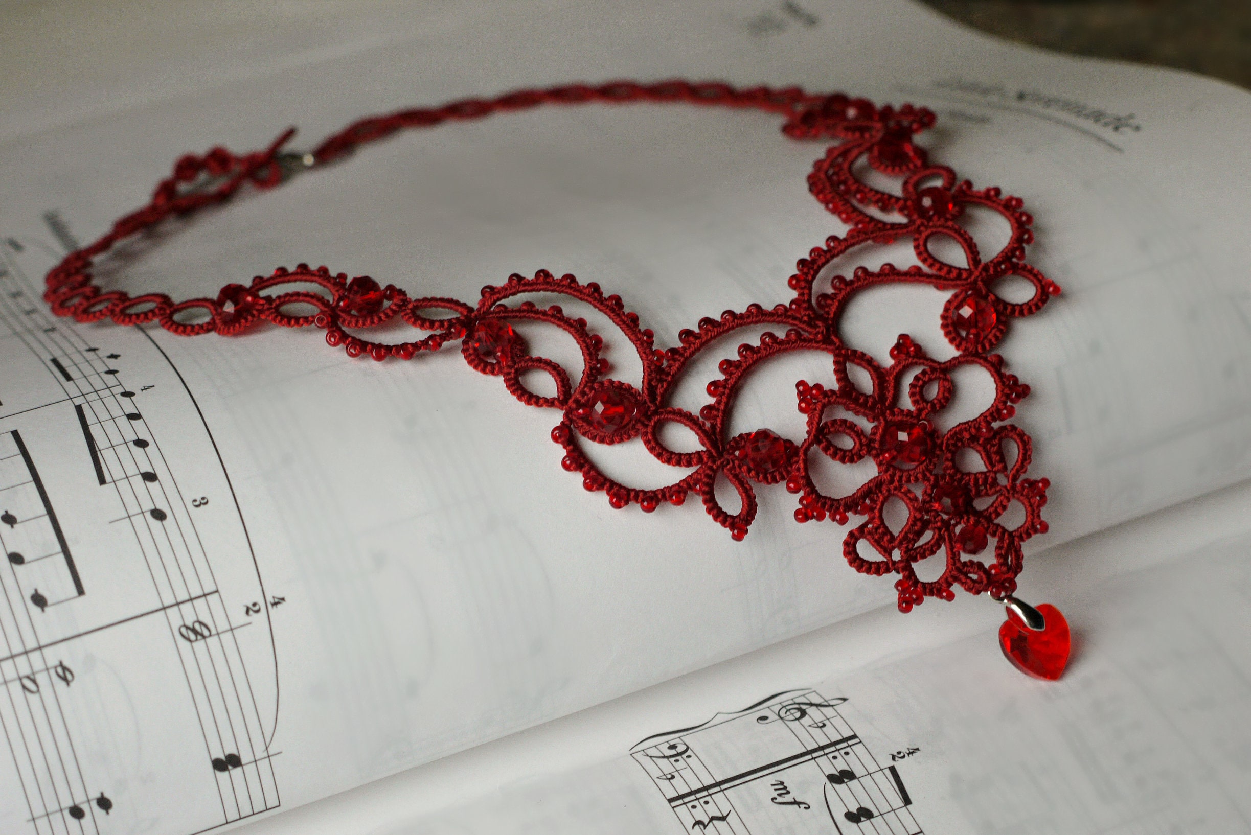 Tatting Lace Necklace, Lace Necklace Black, Pendant Heart, Gift for ...