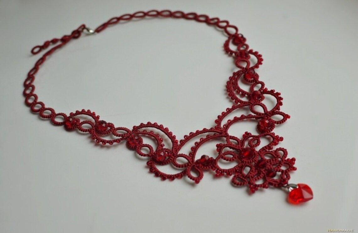 Tatting Lace Necklace, Lace Necklace Black, Pendant Heart, Gift for ...