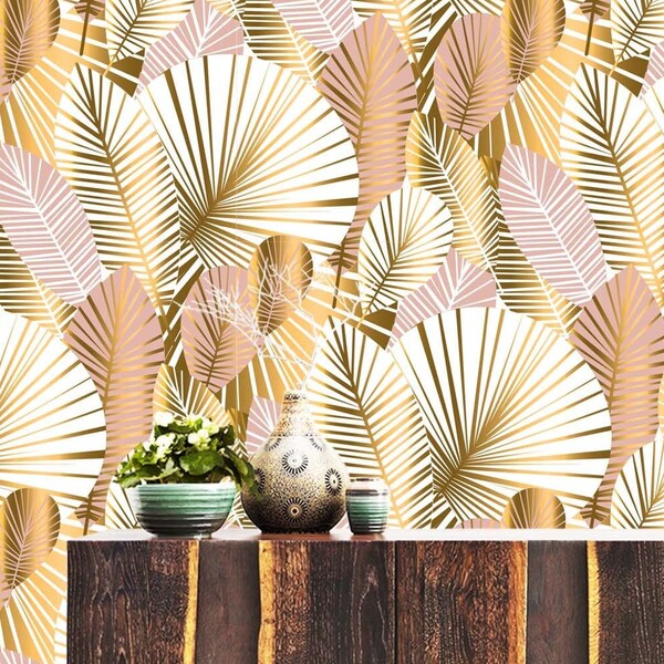 Palm Leaf Wallpaper - Etsy