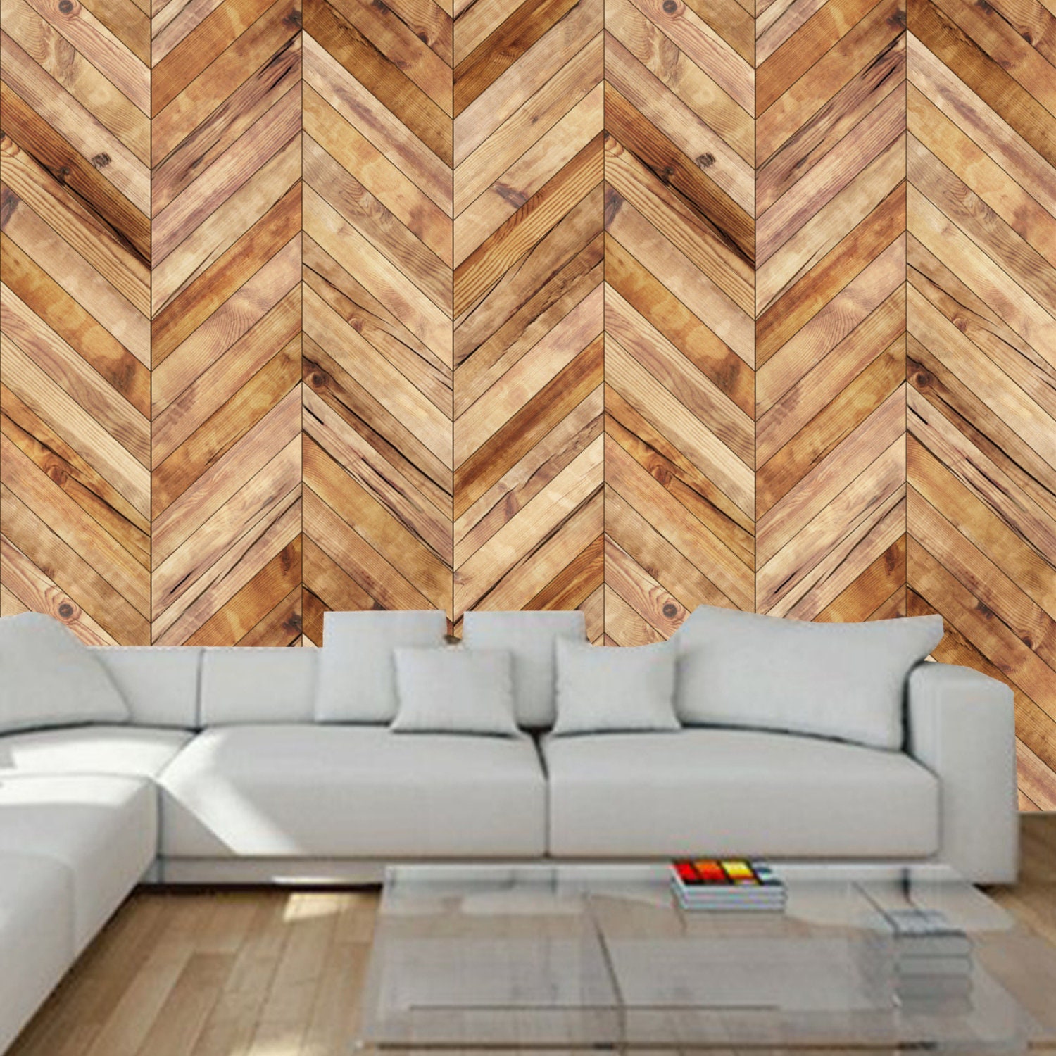 Herringbone Wood Plank Chevron Wallpaper Traditional Non | Etsy