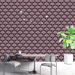 Geometric Art Deco Black Pink Wallpaper Monochrome Embossed | Etsy