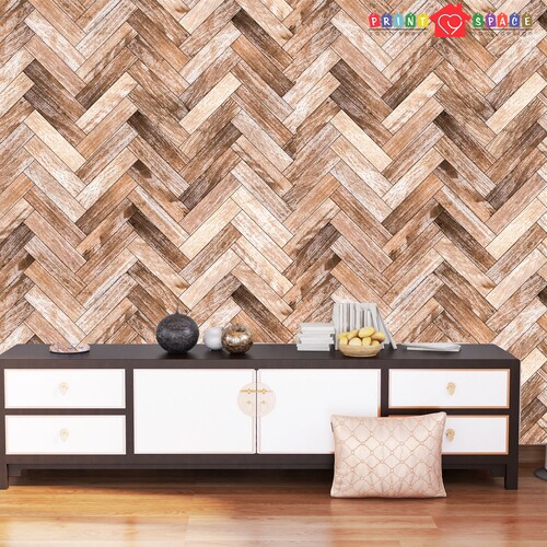 Herringbone Wood Plank Chevron Wallpaper Traditional Non | Etsy