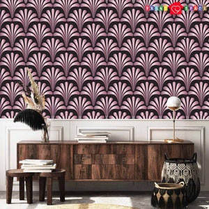 Geometric Art Deco Black Pink Wallpaper Monochrome Embossed - Etsy