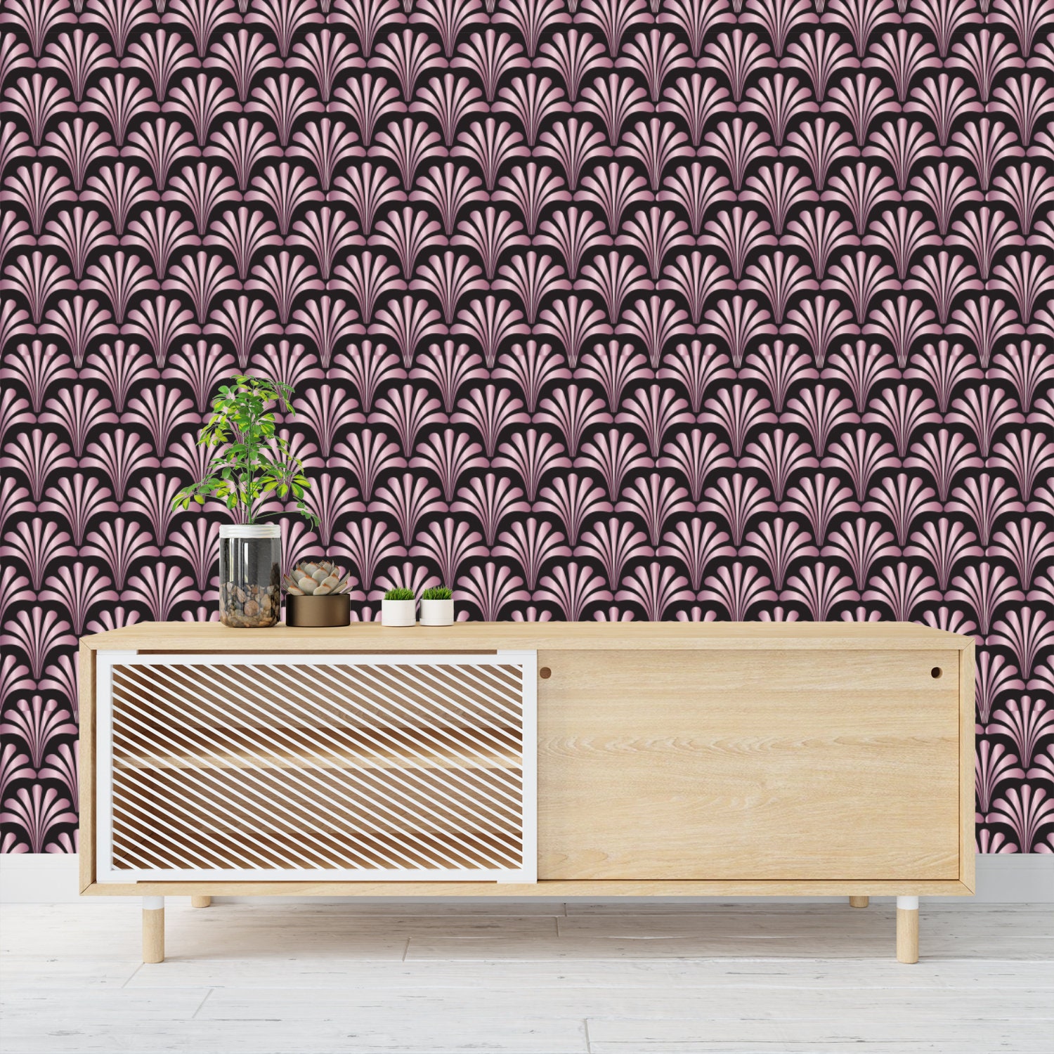 Geometric Art Deco Black Pink Wallpaper Monochrome Embossed - Etsy