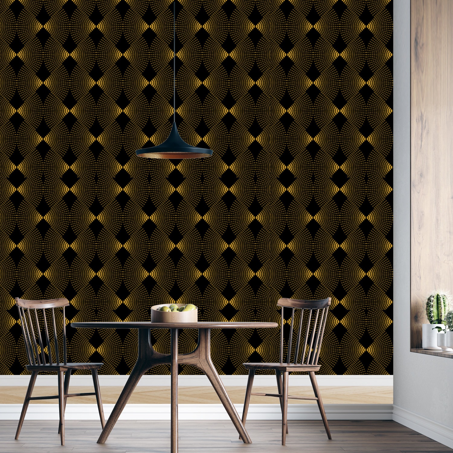 Geometric Art Deco Gold Black Wallpaper Monochrome Embossed - Etsy