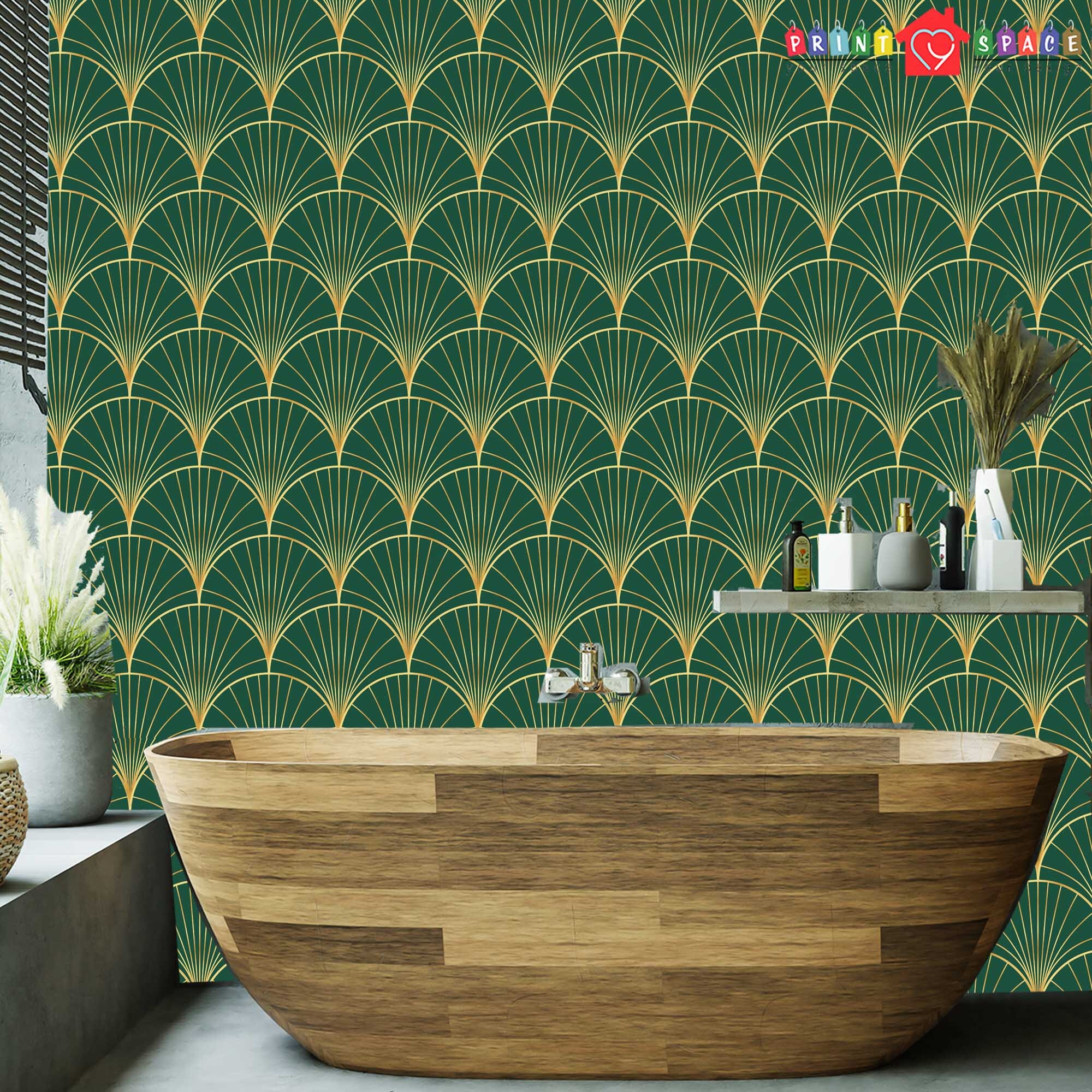 Geometric Art Deco Green Gold Wallpaper Monochrome Embossed | Etsy