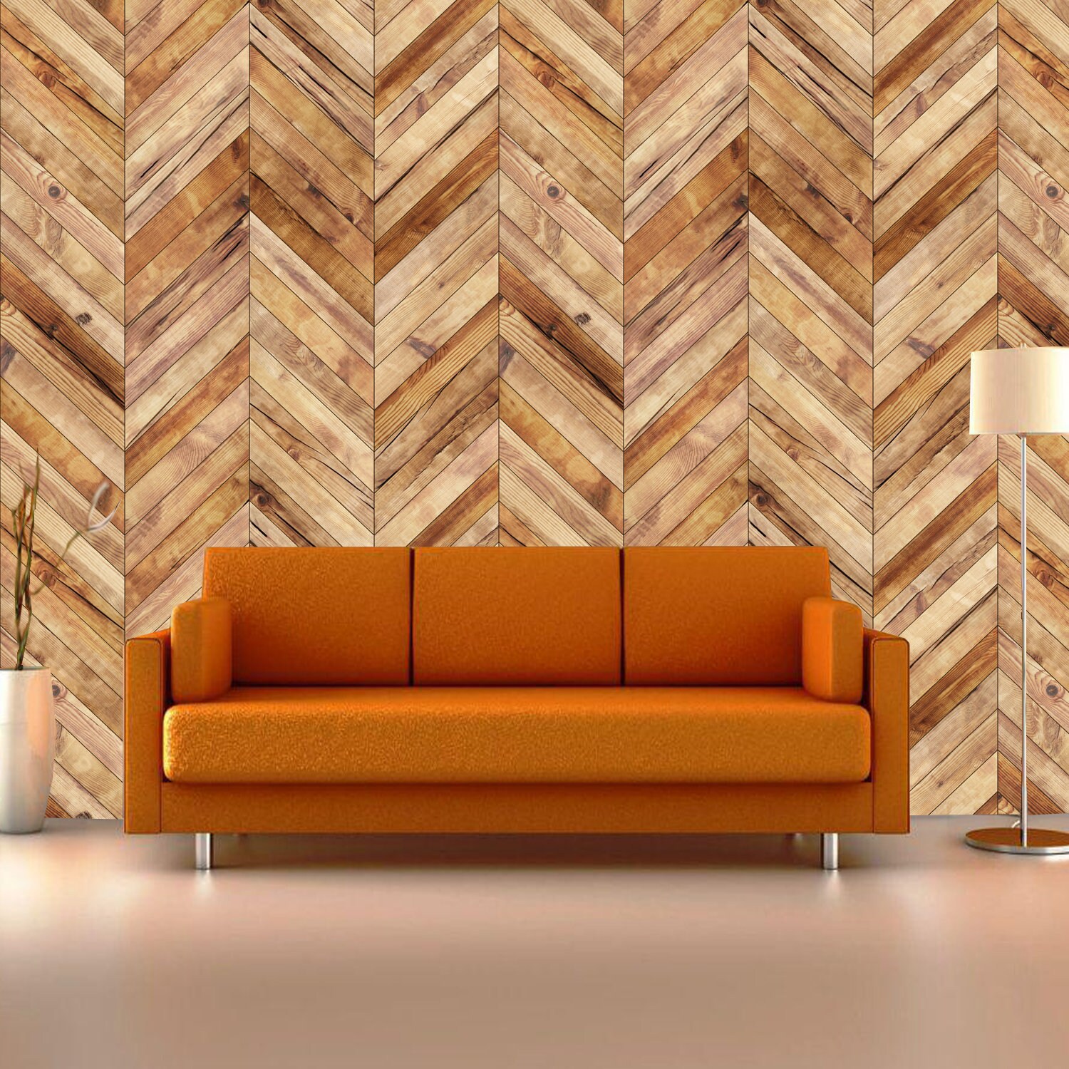 Herringbone Wood Plank Chevron Wallpaper Traditional Non | Etsy