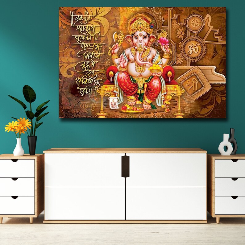 Lord Ganesha Modern Art Canvas Painting printmyspace.com | Etsy