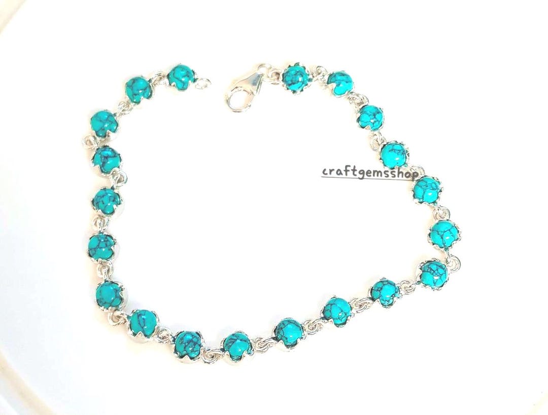 Pulsera de tenis con turquesa y telaraña: platino sobre cadena de plata ...