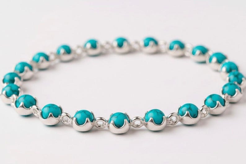 Pulsera de tenis con turquesa y telaraña: platino sobre cadena de plata ...