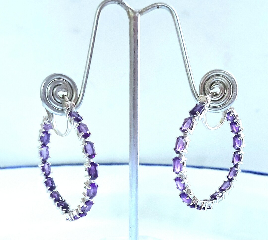 Natural Purple Amethyst Inside Out Hoop Earrings Platinum Over Sterling ...