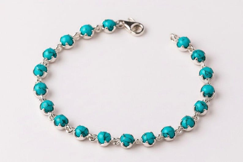 Pulsera de tenis con turquesa y telaraña: platino sobre cadena de plata ...