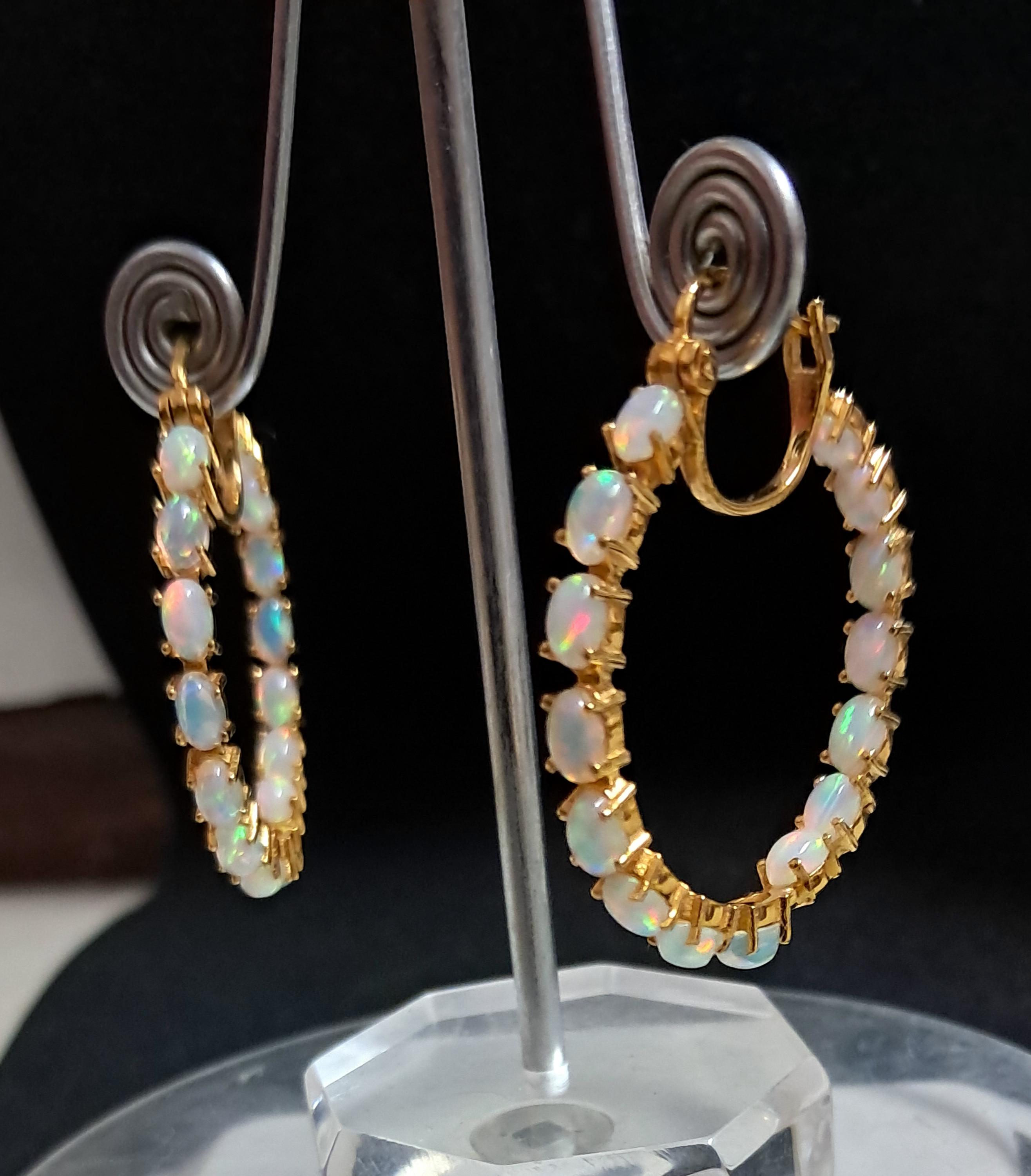 Ethiopian Opal Inside Outside Hoop Earrings : Yellow Gold Over Sterling ...
