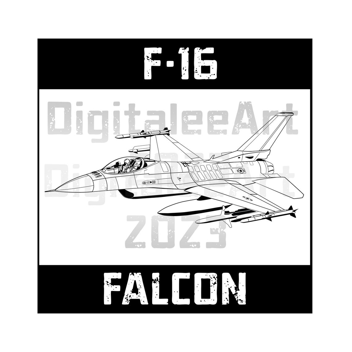 F-16 Falcon Fighter Jet Line Art_clipart Illustration - Instant ...