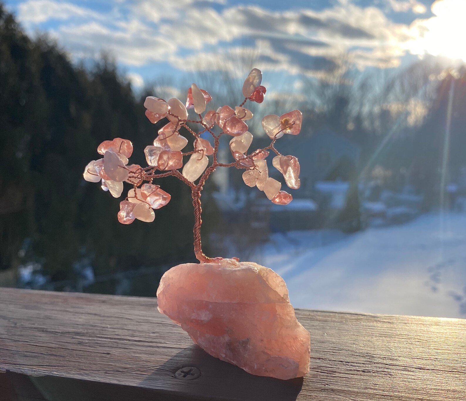 Mini Cherry Blossom Bonsai on Rose Quartz Gem Tree Crystal - Etsy