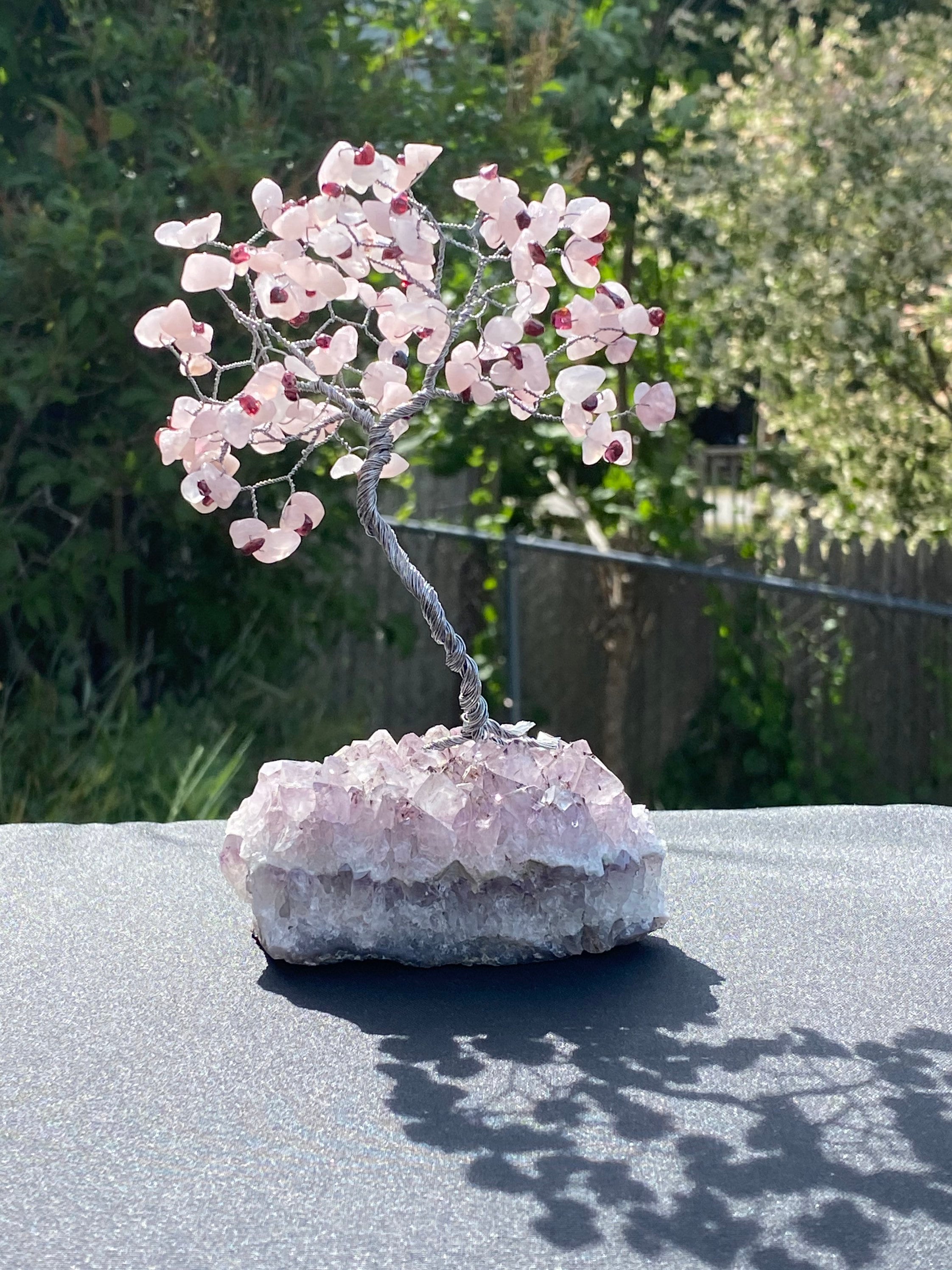 Rose quartz and garnet tree sculpture | Etsy